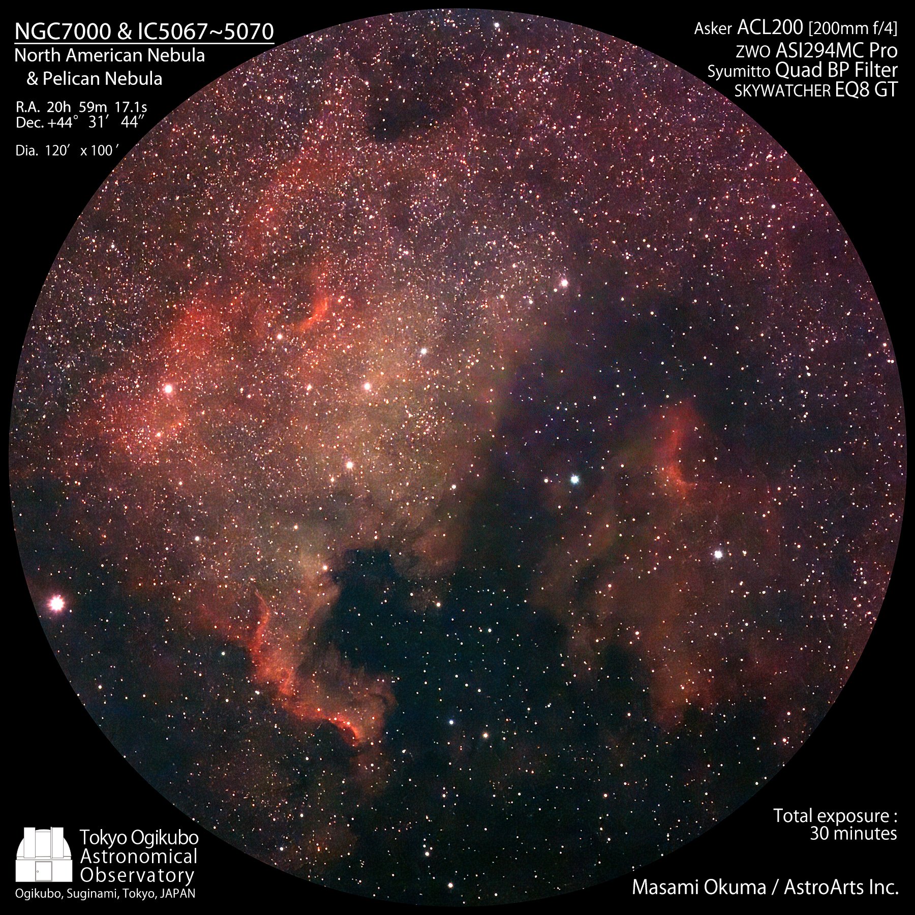 東京荻窪天文台 on Twitter: "8月9日撮影の北アメリカ星雲〜ペリカン星雲。今や荻窪天文台の夏の定番となったこの星域。フィルターの進化や機材の更新、画像処理ソフトのバージョンアップ等 ...