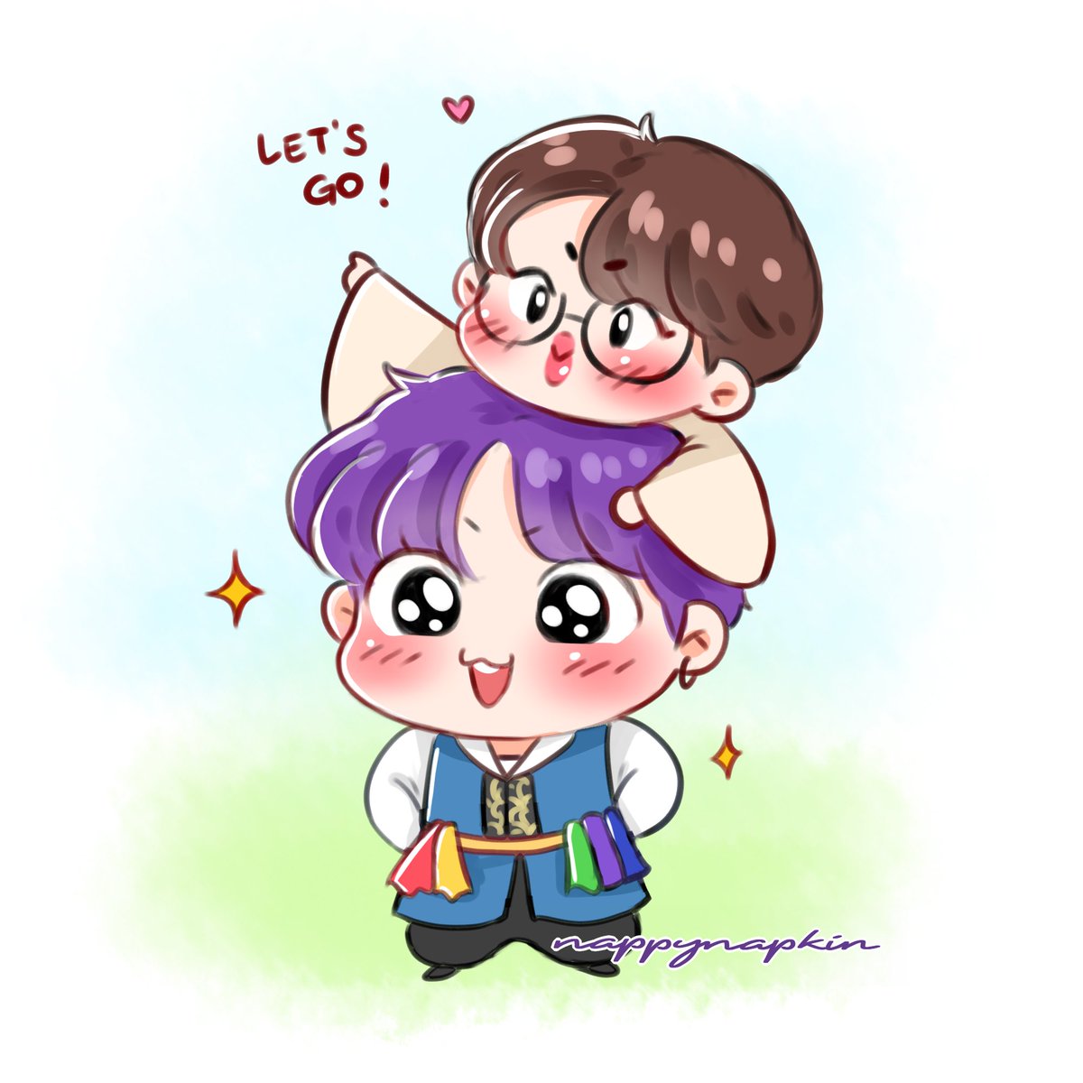 「Jungkook carrying a smol Jinnie!! (Becau」|nappi⁷ (slow)のイラスト