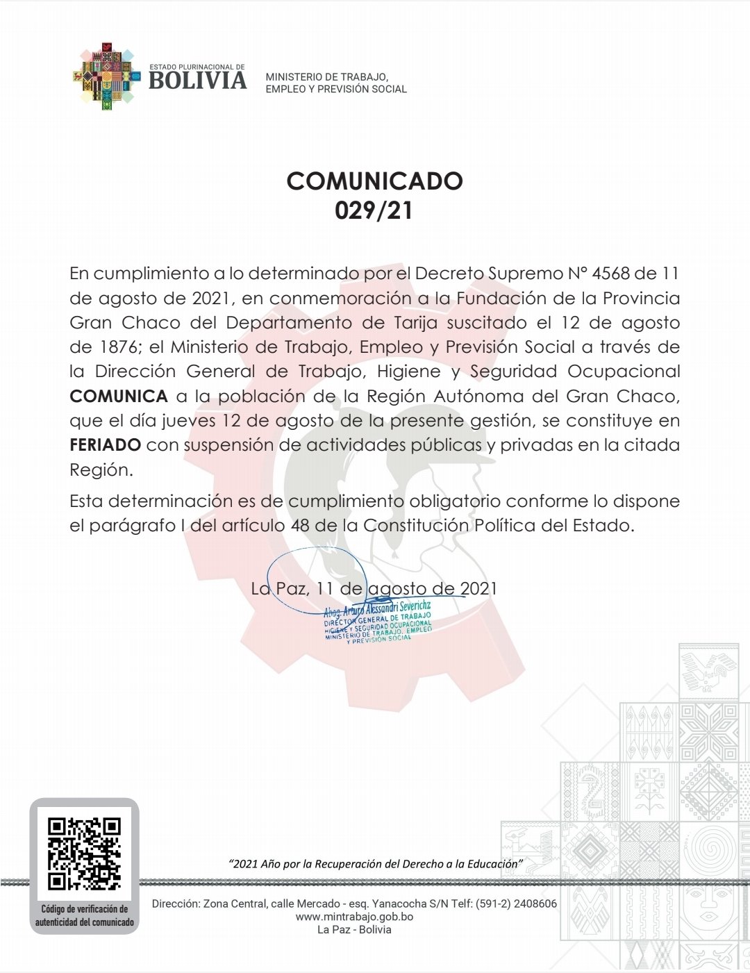 Ministerio de Trabajo, Empleo y Previsión Social on Twitter: "🔴 COMUNICADO 029/21 | #GranChaco ...