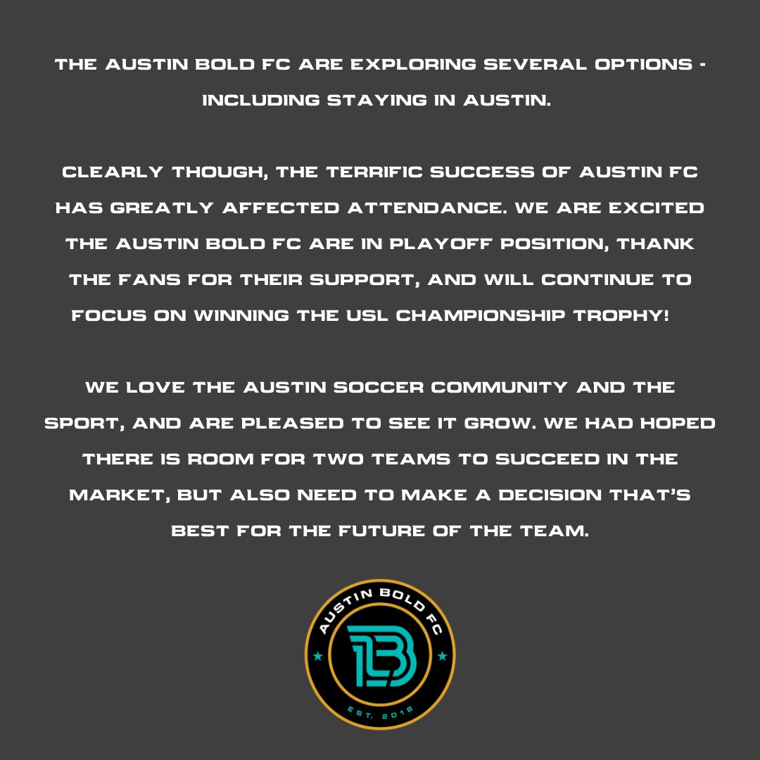 Official Statement from Austin Bold FC : r/USLPRO