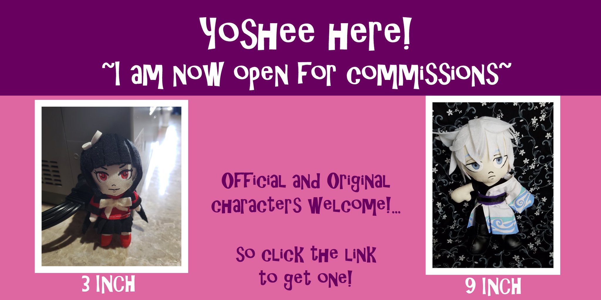Yoshee 🌟New Plushies Incoming🌟 on Twitter: "🌟Custom Plush Commissions are OPEN! 😃3", 9" and 18 ...