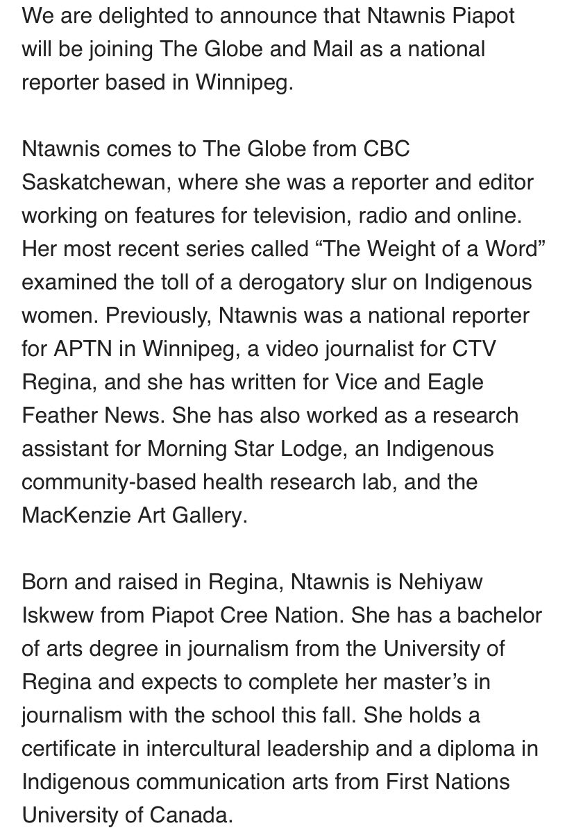 Willow Fiddler on Twitter: "Congrats and welcome @Ntawnis who is the new Winnipeg reporter for ...