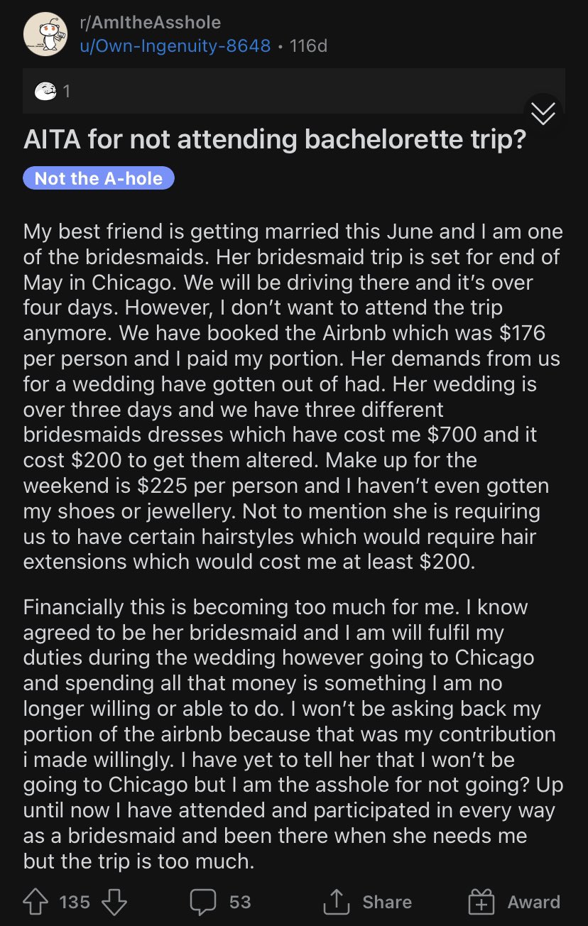 Jen on Twitter: "@AITA_reddit Comments explaining about the three days of wedding and OP’s post ...