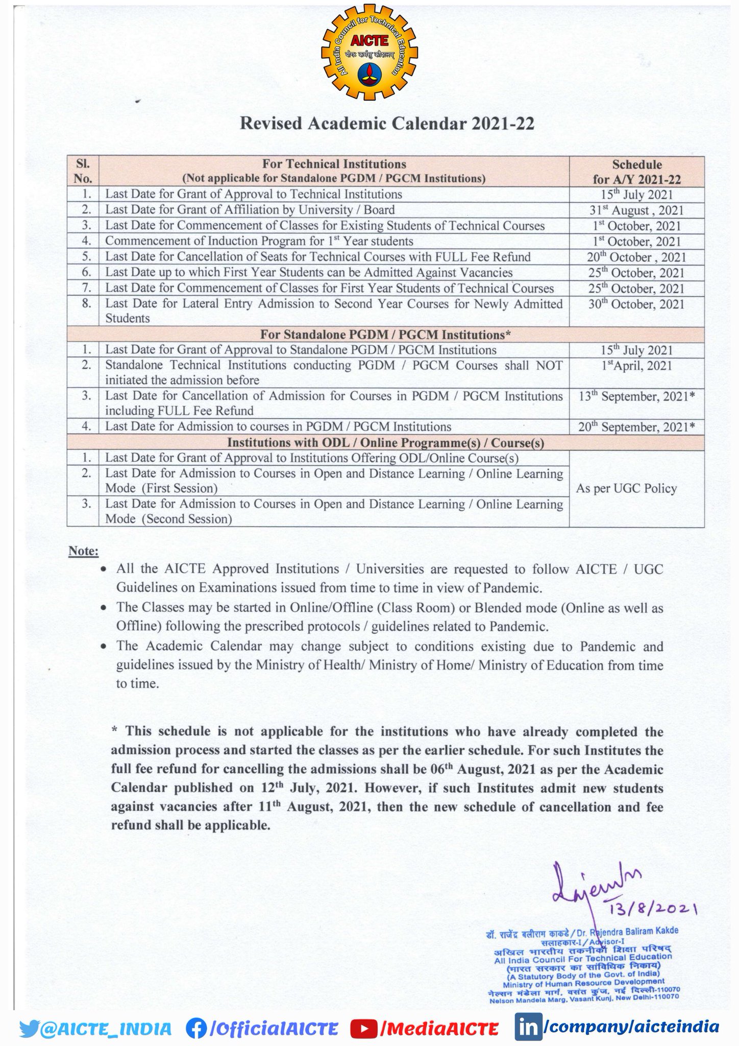 AICTE On Twitter AICTE Revised Academic Calendar For A Y 2021 22 aicte-on-twitter-aicte-revised-academic-calendar-for-a-y-2021-22