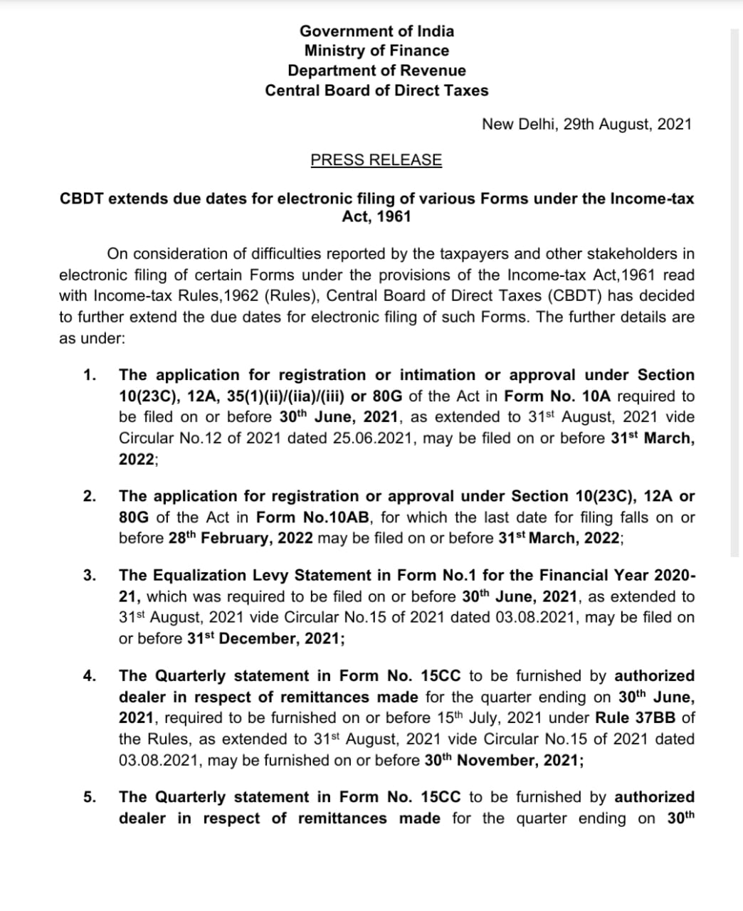CBDT extends due dates for e-filing of various Income Tax forms - WhyTax CBDT extends due dates for e-filing of various Income Tax forms - WhyTax
