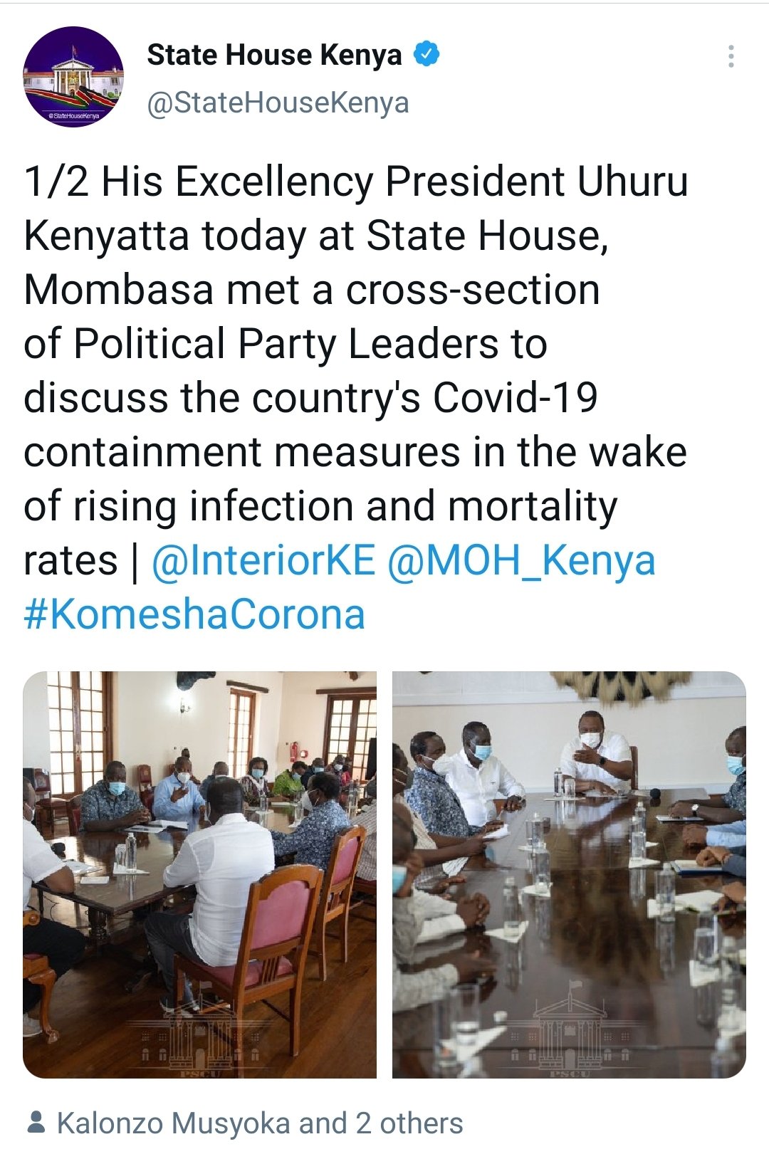 State House Kenya on Twitter: "Spokesperson's Office State House, Mombasa 18th August 2021 Press ...