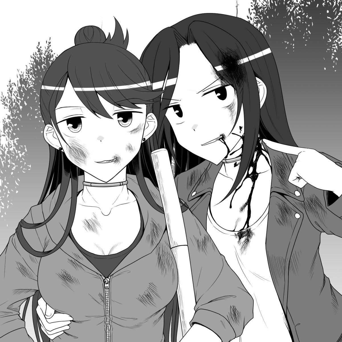 知らない@C101土曜日東ヨ-15a on Twitter: "「ひっでぇだろ？ アタシの首かっ切ったんだぜコイツ」 「お互い様だろ。なぁ？」 #もしも撮影だったらシリーズ https://t ...