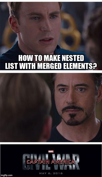 Meme Overflow On Twitter How To Make Nested List With Merged Elements Umdoqguntq