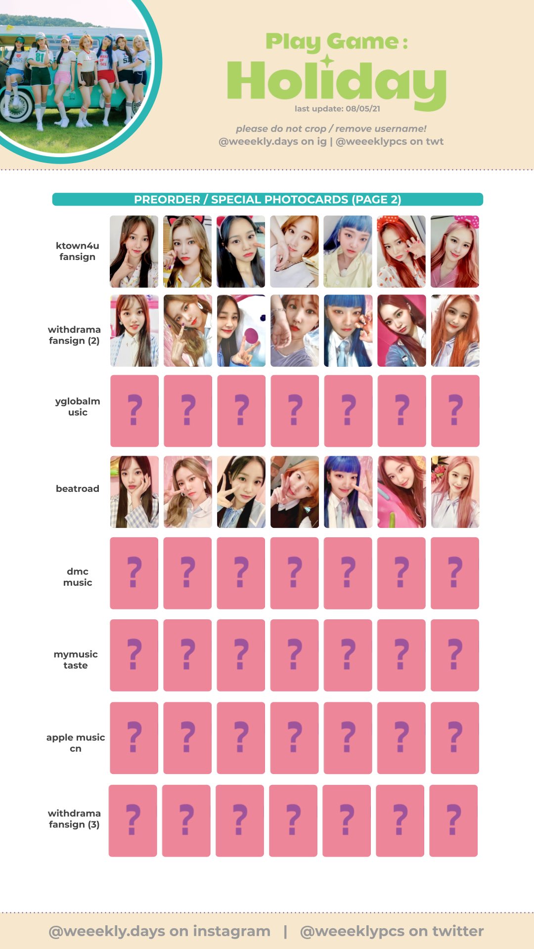 on a break / ia on Twitter: "WEEEKLY ‘PLAY GAME: HOLIDAY’ PHOTOCARD LIST / TEMPLATE [update] # ...