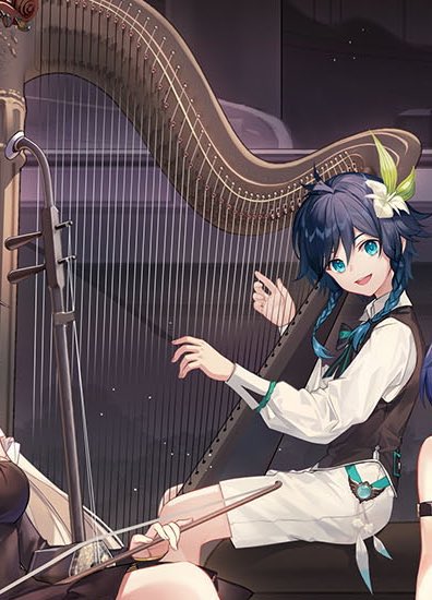 Anime Girl Playing Harp