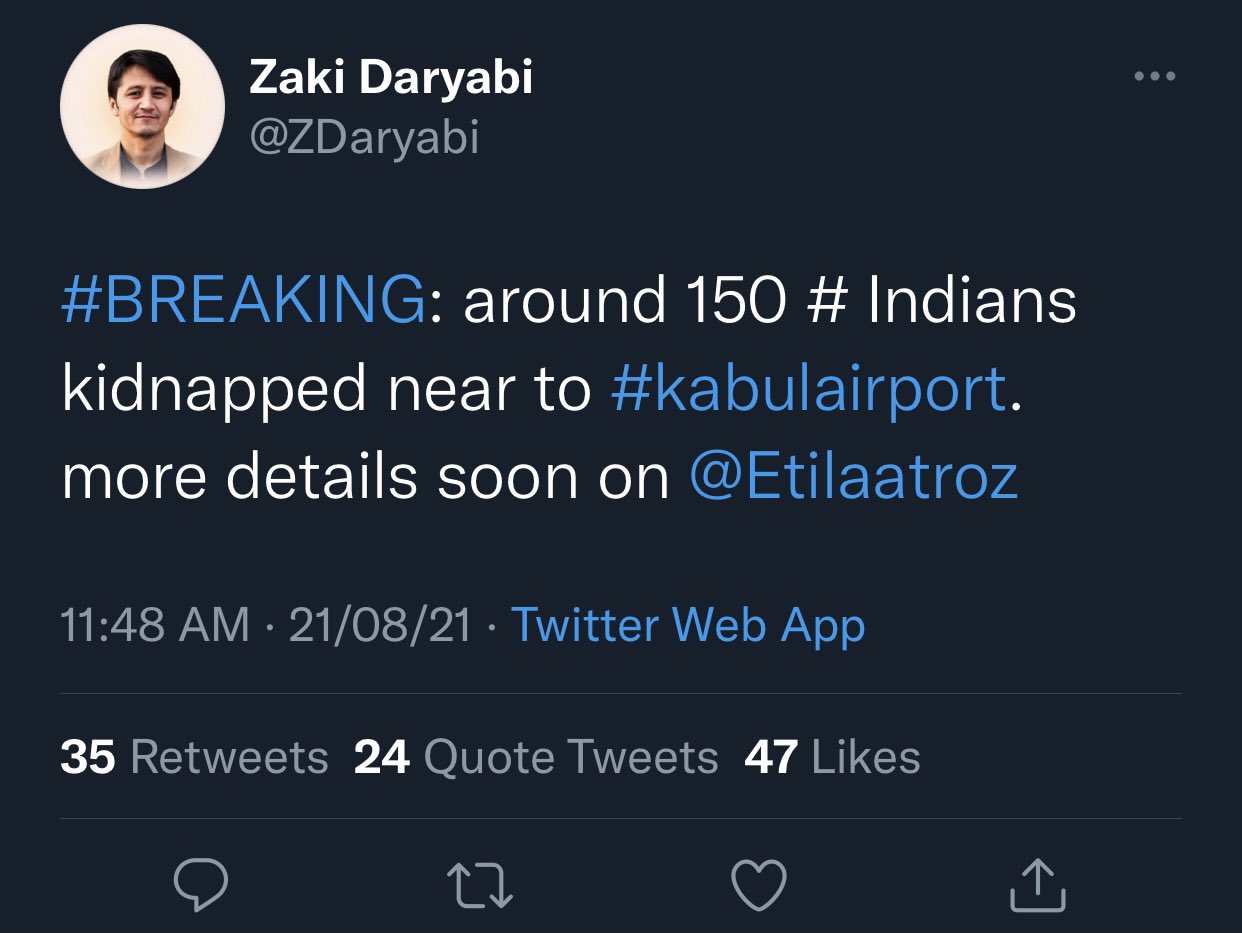 Aditya Raj Kaul on Twitter: "Multiple Afghan journalists claim that over 100-150 Indians have ...