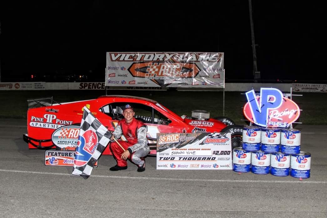 Shawn Nye held off the Race of Champions Sportsman regulars last night at the @SpencerSpeedNY to ...