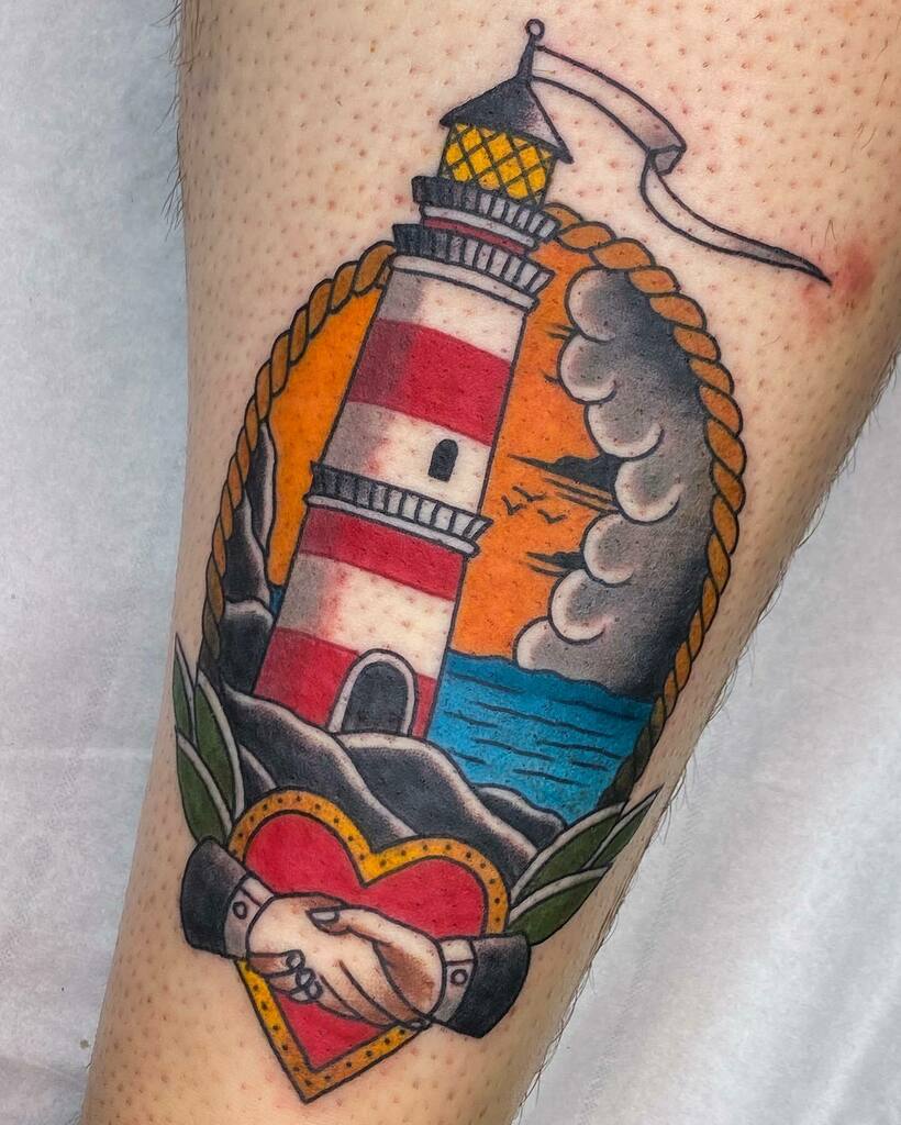 Traditional Lighthouse Leg Tattoo