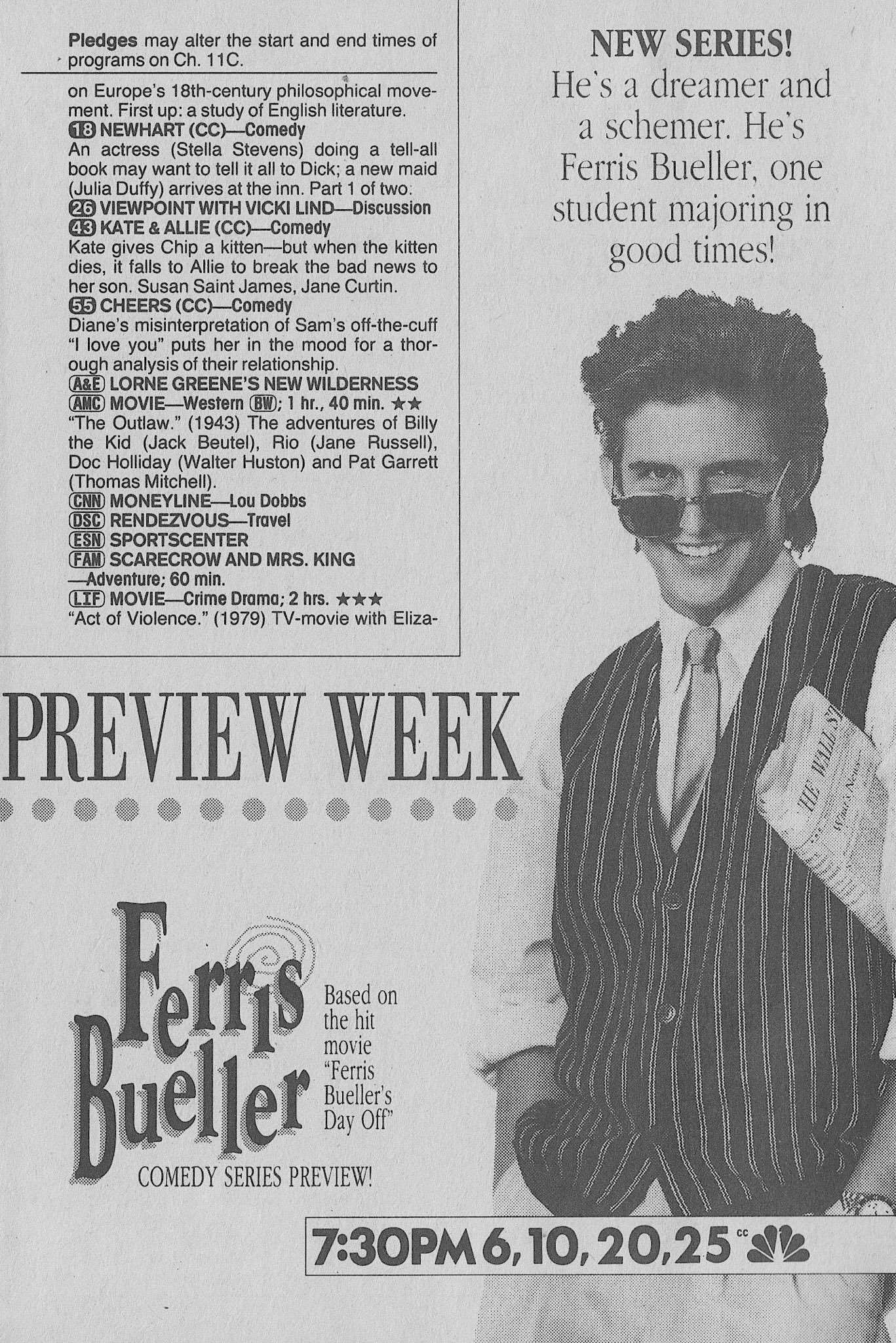 RetroNewsNow on Twitter: "📺DEBUT: The series ‘Ferris Bueller’ starring Charlie Schlatter and ...