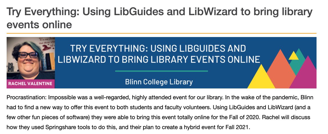 springshare on Twitter: "Our next #SpringyCamp presentation is with Rachel from @blinnlibrary on ...