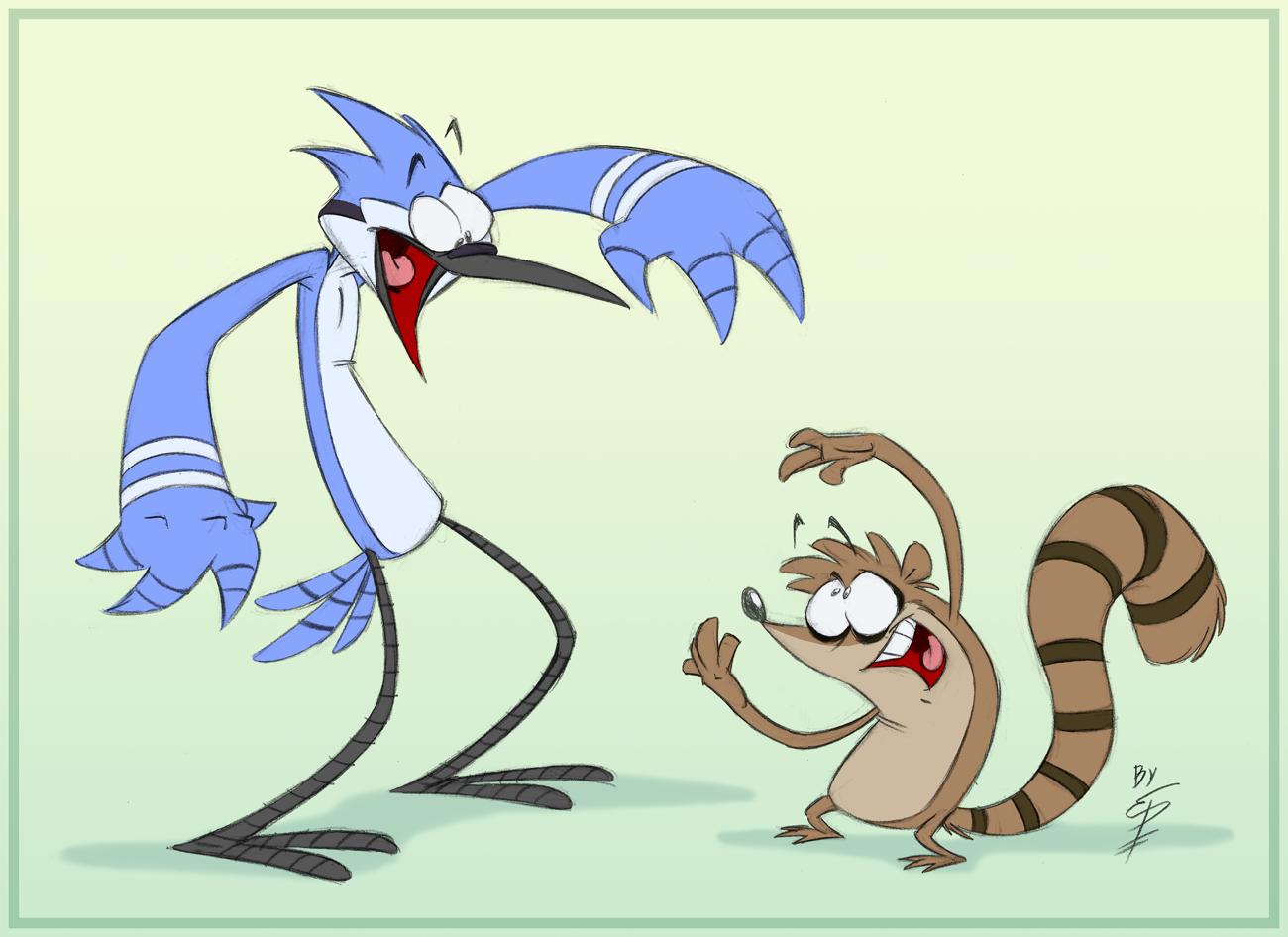 Regular Show Mordecai And Rigby Fighting