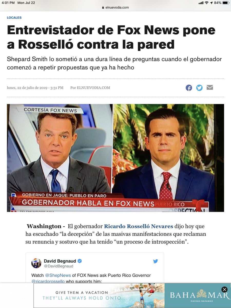 Headline in Puerto Rico’s ElNuevoDia after Shepard Smith interview with ...