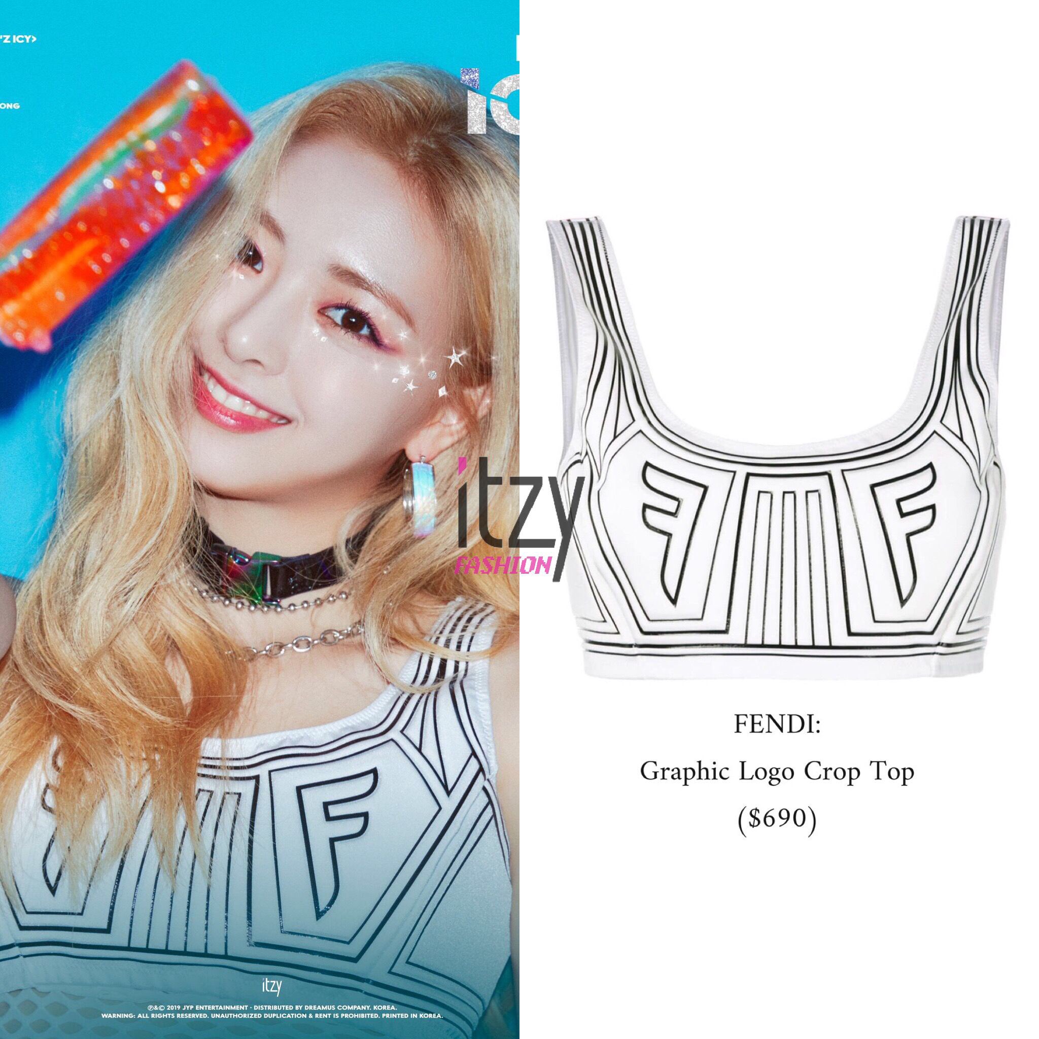 ITZY FASHION on Twitter: "Yuna (IT’z ICY Teaser + ICY M/V Teaser) FENDI: Graphic Logo Crop Top ...