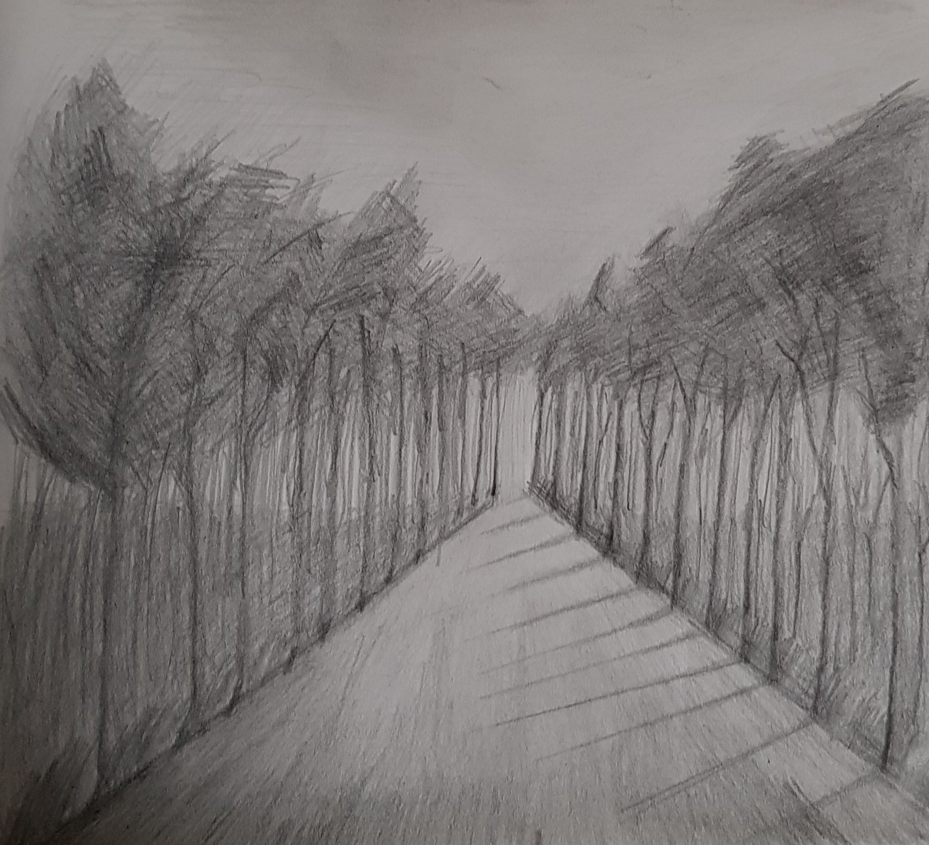 One Point Perspective Landscape Drawing
