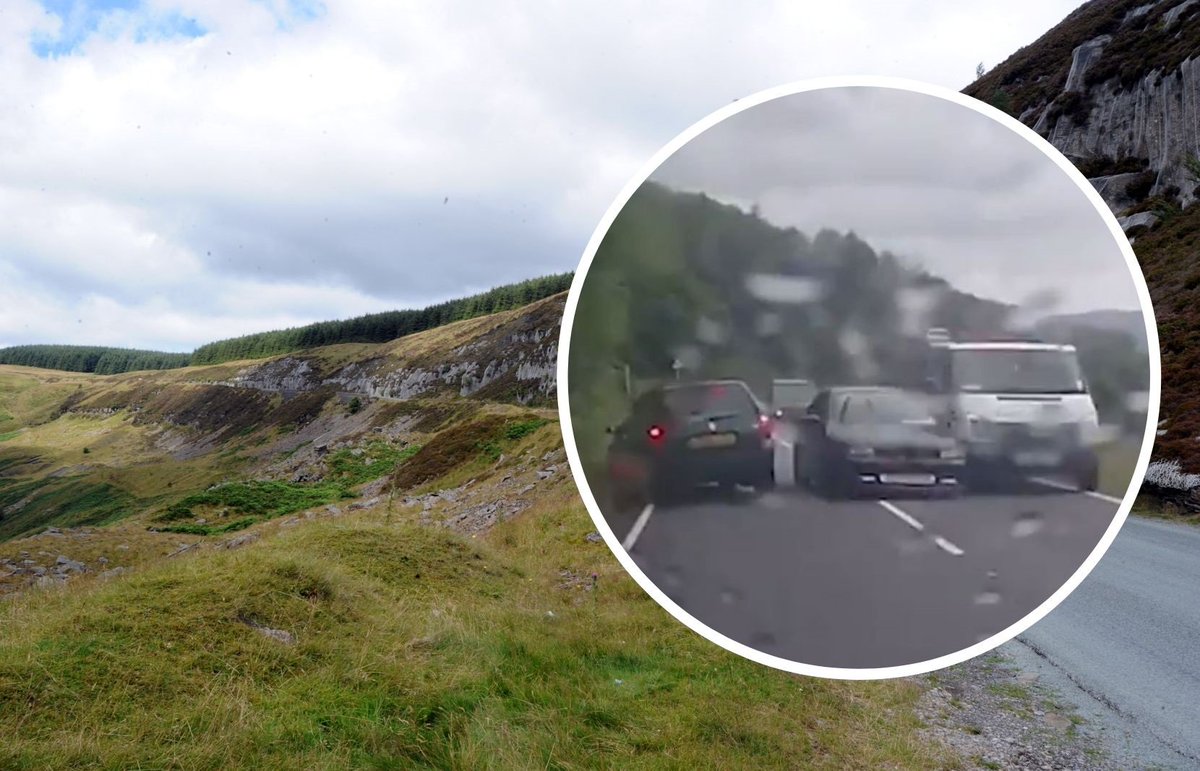 Horrifying footage caught of car squeezing between two vehicles on the ...