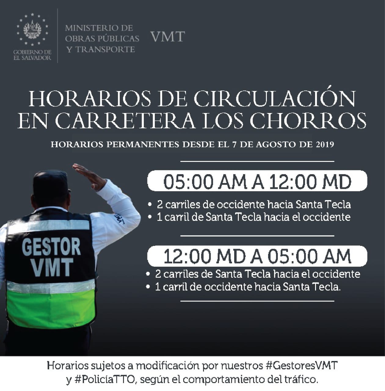 Anuncian cambios en horarios de circulación en carretera a Los Chorros ... Anuncian cambios en horarios de circulación en carretera a Los Chorros ...
