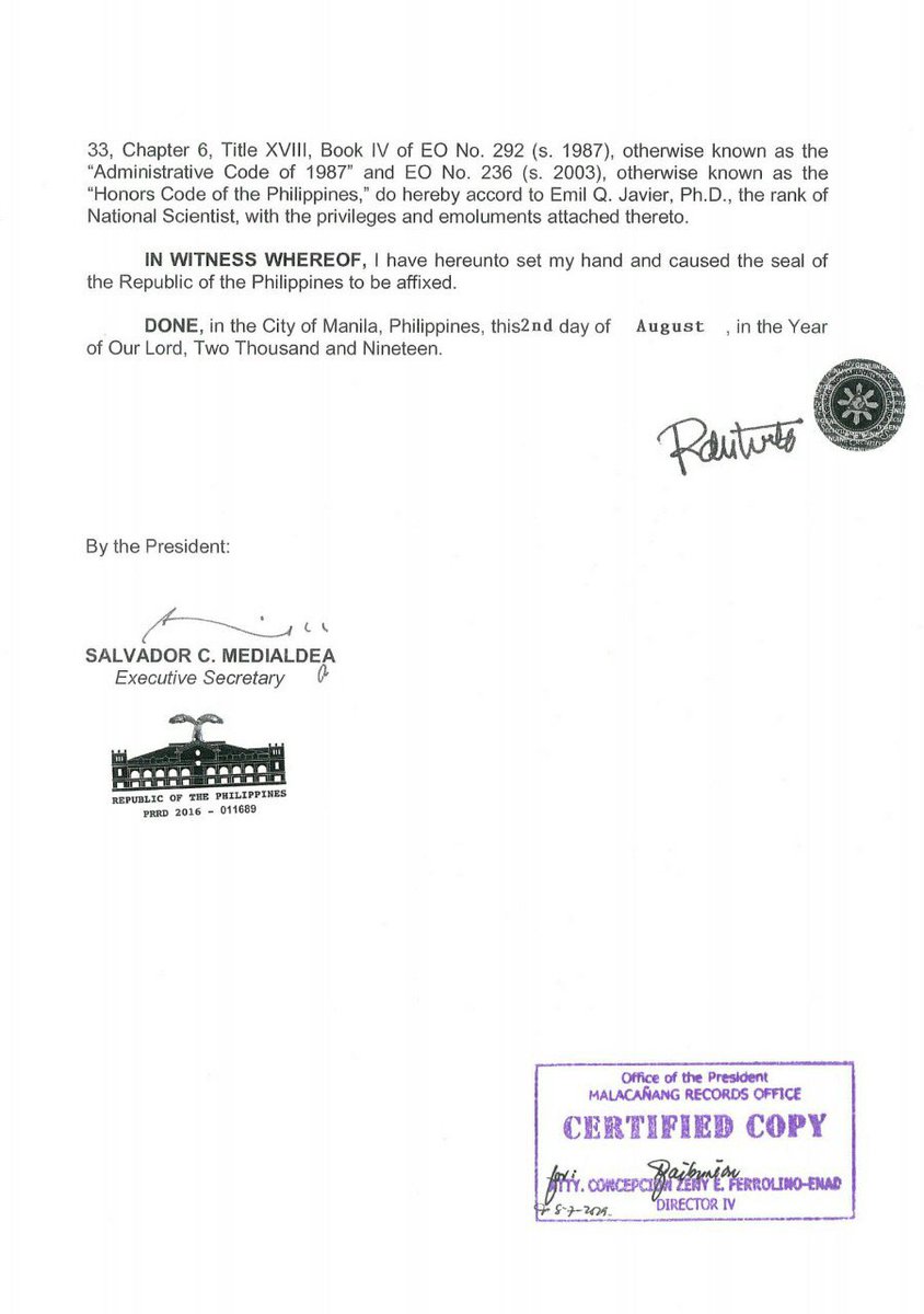 Palace confers the rank and title of National Scientist to Dr. Emil Q ...