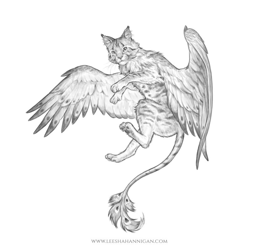 Winged Cat Lineart
