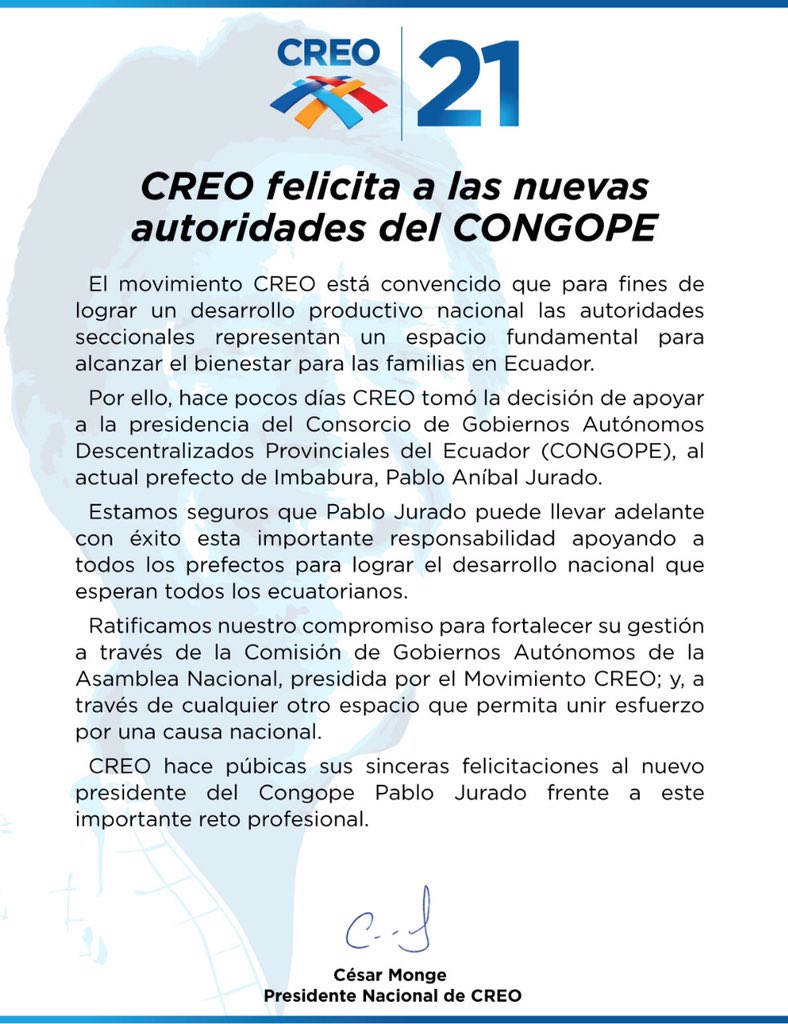 Movimiento Creo Ecuador On Twitter Creo Felicita A Las Nuevas