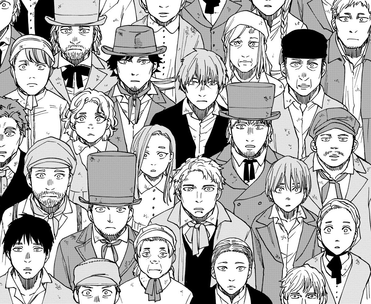 「ウルトラジャンプ発売日です。『片喰と黄金』7話載っています。描きながらもうモブの顔のバリエーション無いよ、と嘆いていまし」北野詠一 Kitano Eiichiの漫画