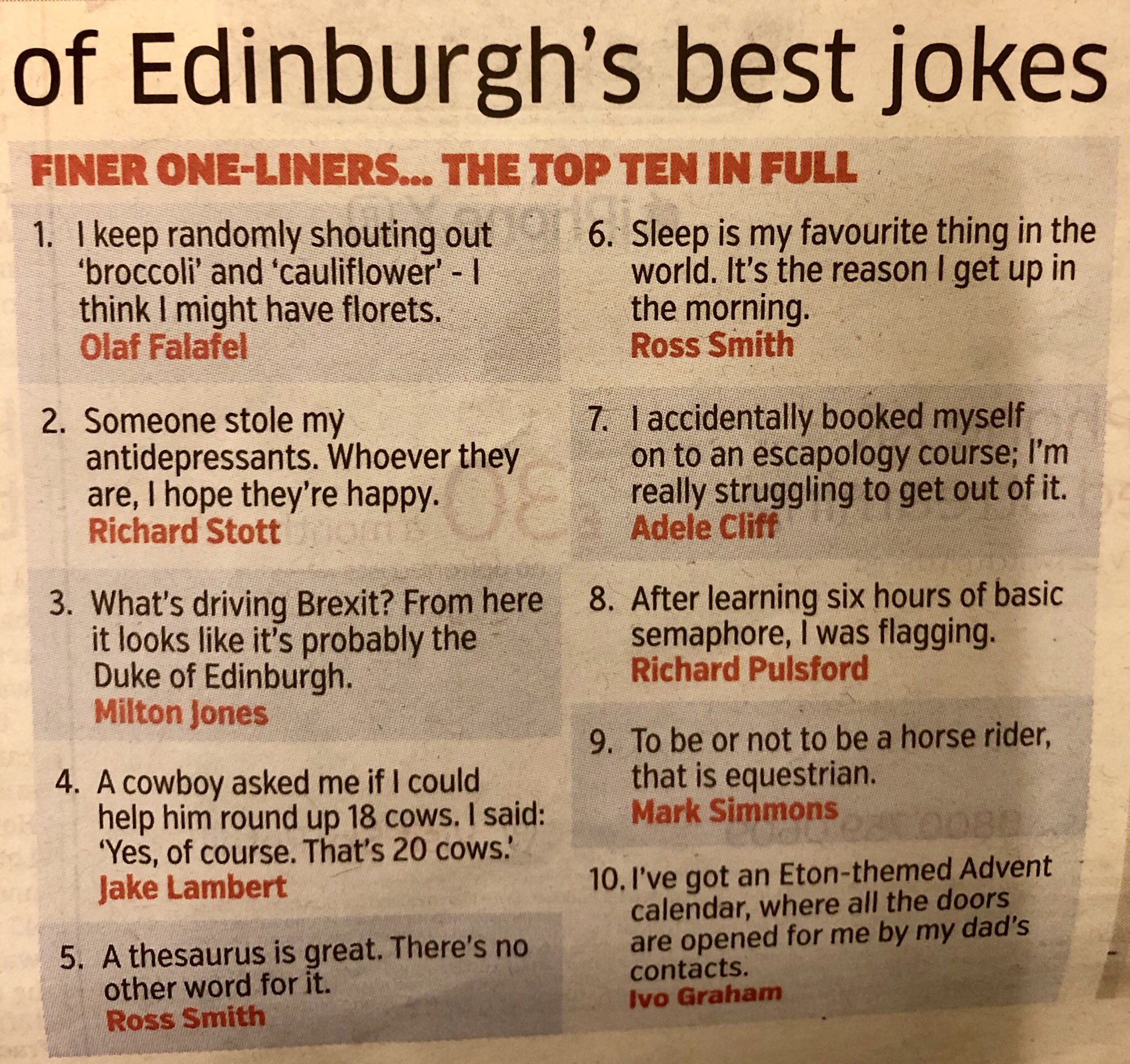 Top One Line Jokes The 10 Funniest Jokes From The Edinburgh Fringe