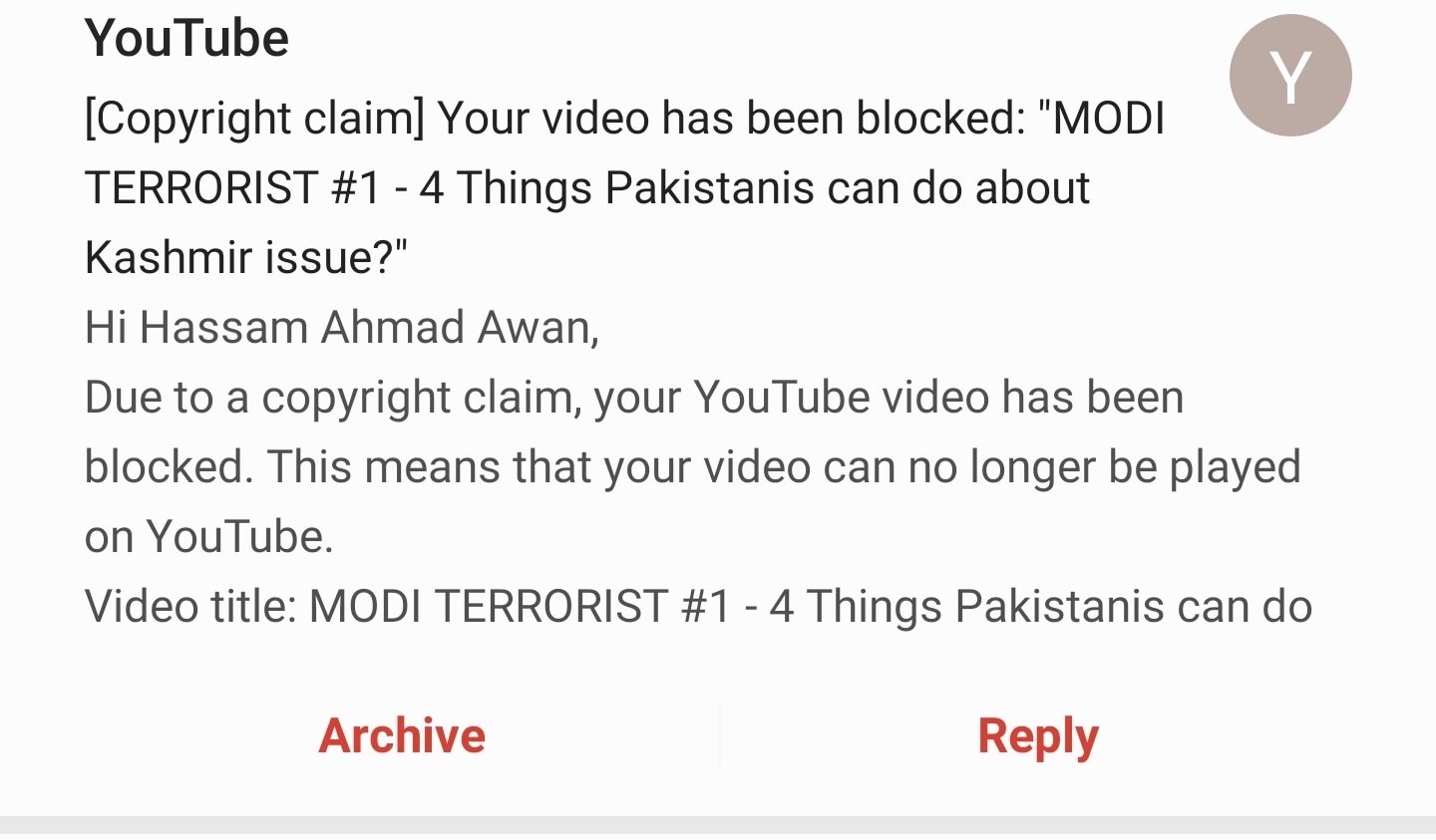 Hassam Ahmad Awan on Twitter: "Video on Kashmir got blocked. How much more you'll silence 🤫 us ...