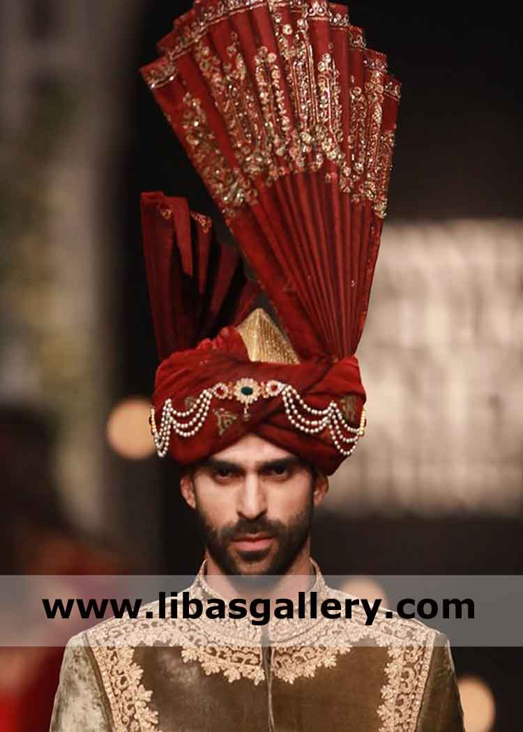 Tower Turban Pretied Punjabi Kulla In Red Color For Dulha Nikah Event ...