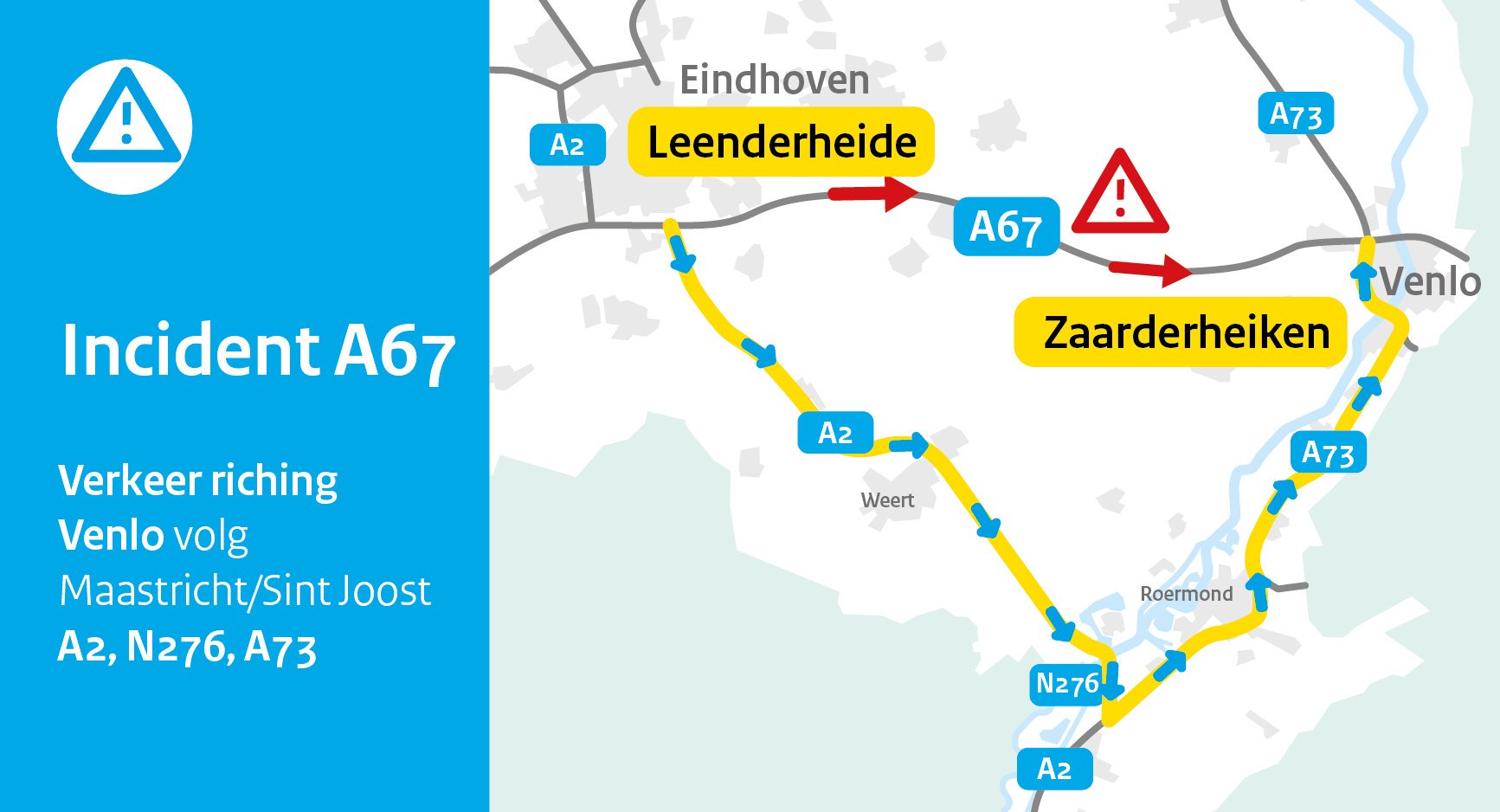 Rijkswaterstaat Verkeersinformatie on Twitter: "⛔ | De #A67 is even DICHT richting Venlo tussen ...