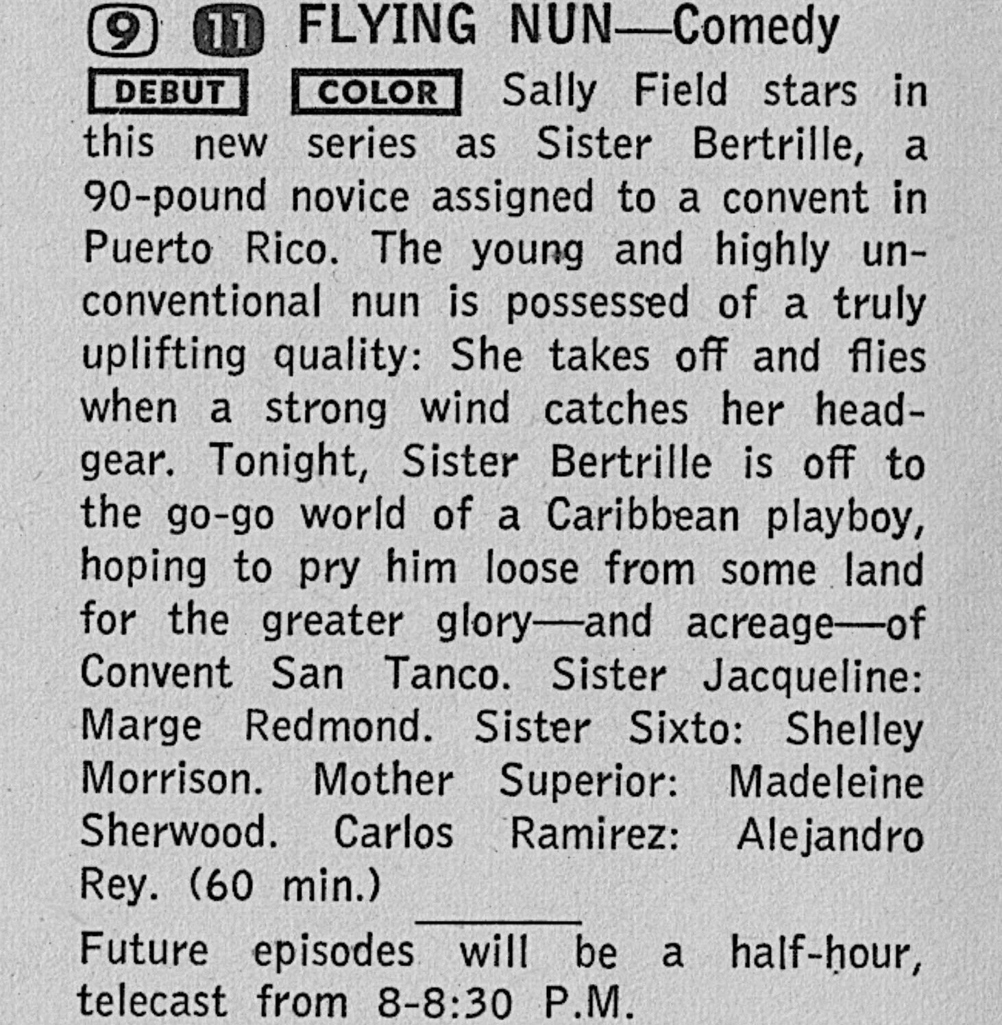 RetroNewsNow on Twitter: "📺DEBUT: 'The Flying Nun' starring @sally_field premiered 52 years ago ...