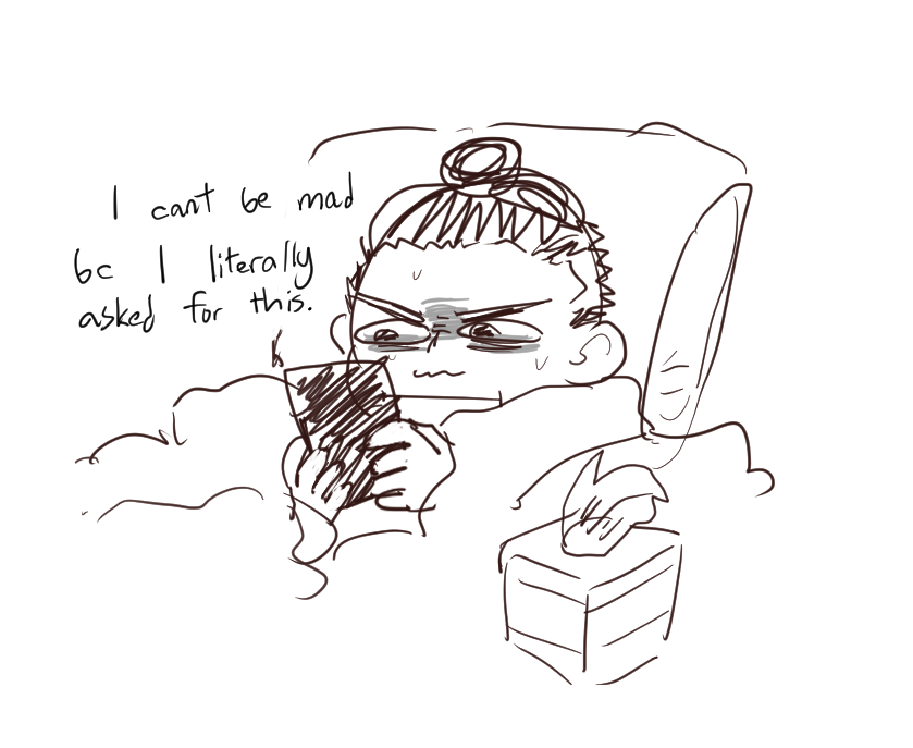 「me when i offhandedly joke about somebody writing a terrible」🤍 mal 🖤の漫画