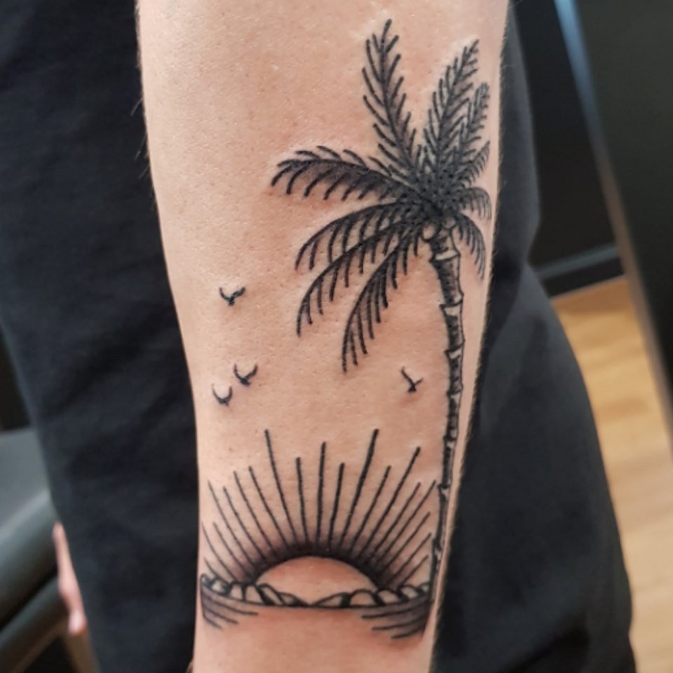 Palm Tree Sunset Tattoo