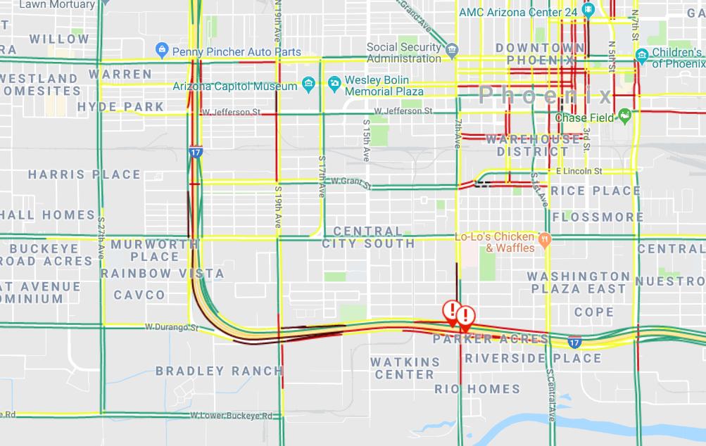 I-17 SB at Durango Curve: The crash at 7th Avenue is causing traffic to ...