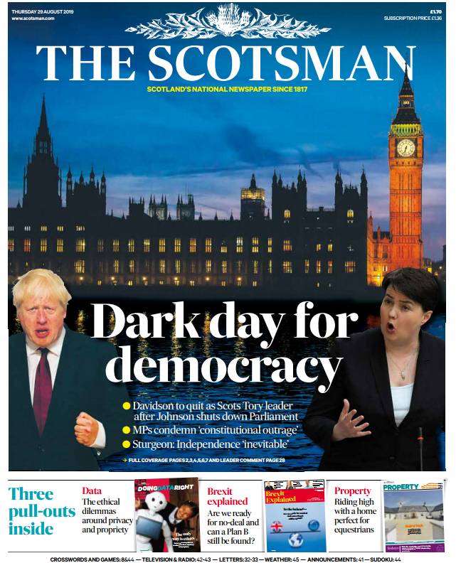 'Day democracy died': what the papers say about proroguing parliament ...