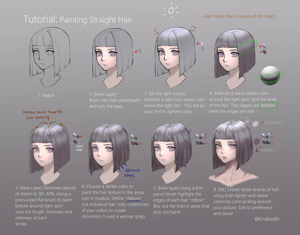 머리카락 채색 튜토리얼 머리 머리카락 헤어 채색 튜토리얼 자료 아트인지 Hair Coloring Tutorial Reference Arting