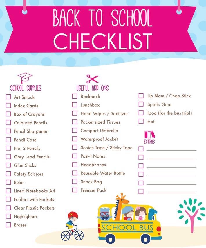 Back To School Supplies Checklist