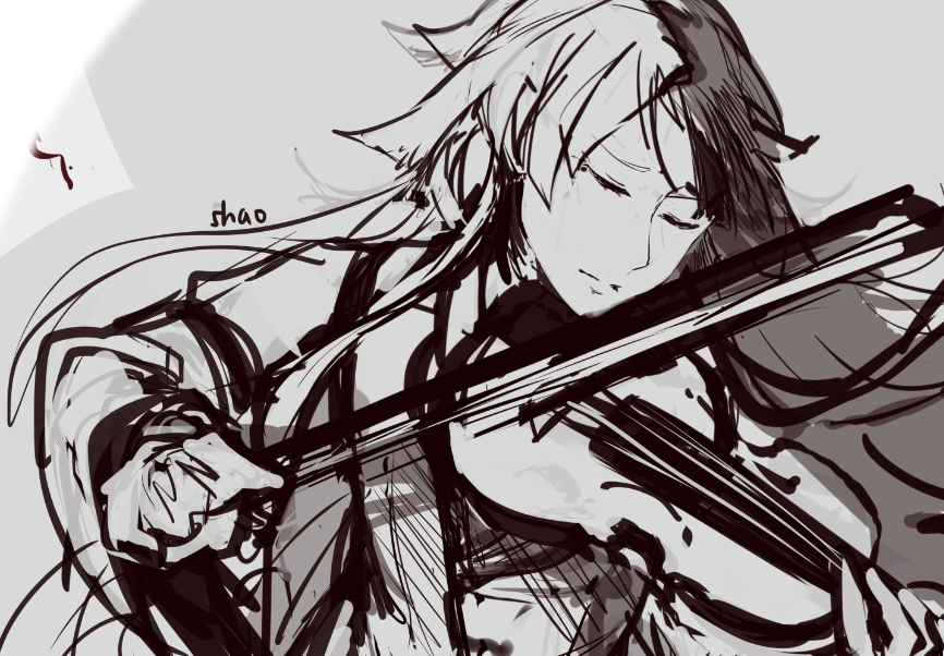 Anime Girl Playing Violin Drawing