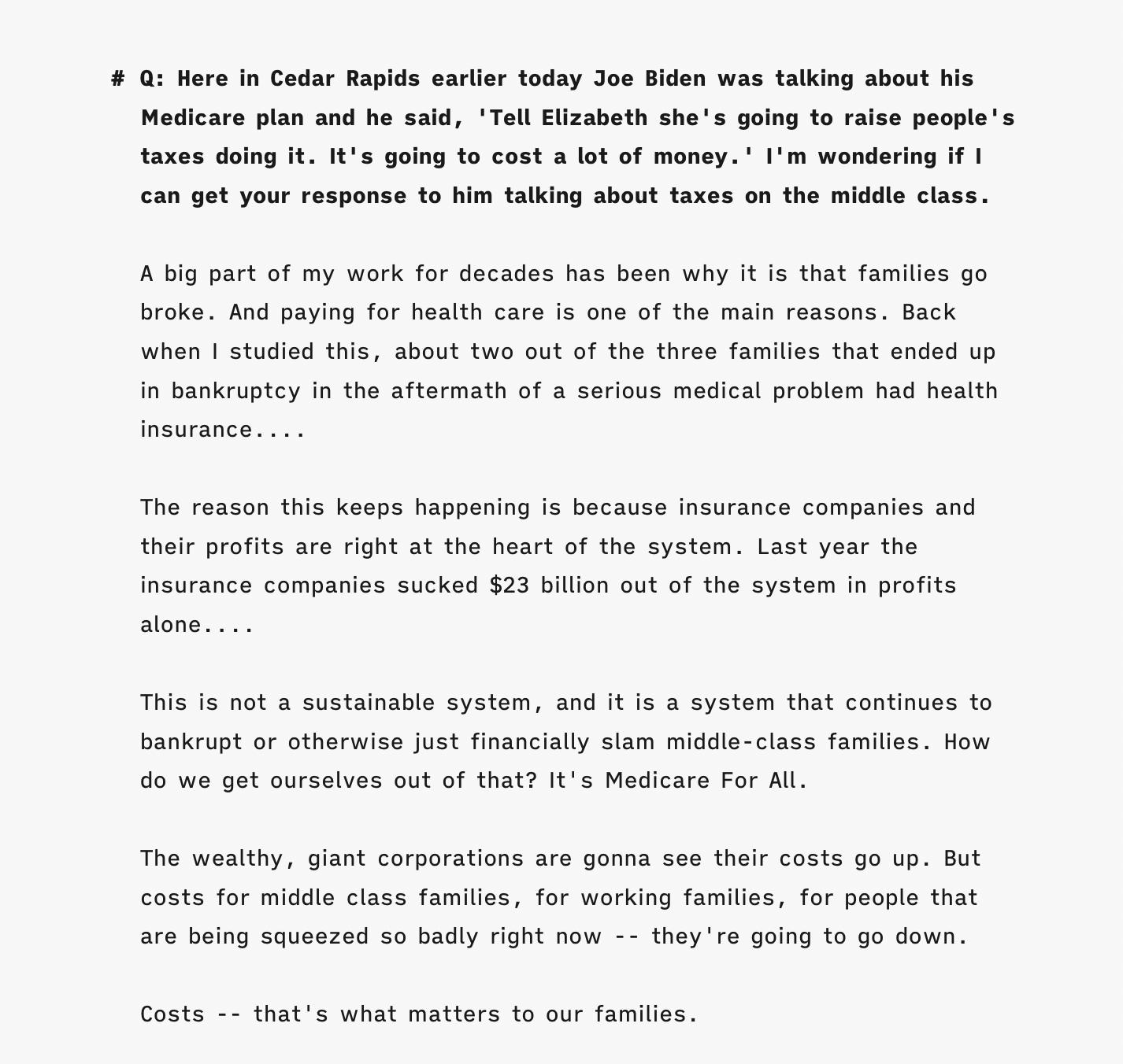 Ruby Cramer on Twitter: "Speaking to reporters in Iowa, @ewarren was asked to respond to Joe ...