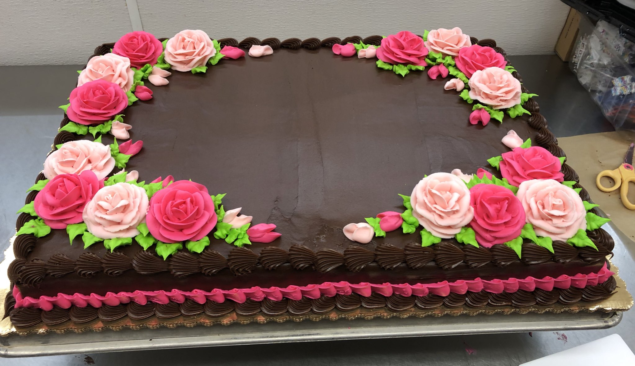 Chocolate Cake With Pink Roses