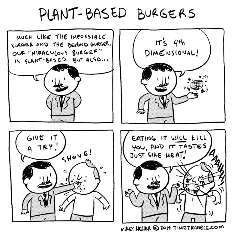 「i drew a comic about plant-based burgers 」Mikey Hellerの漫画