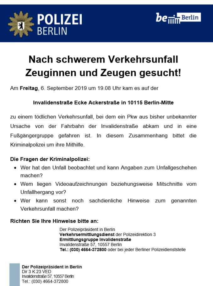 Polizeibericht Berlin: Schwerer Verkehrsunfall
