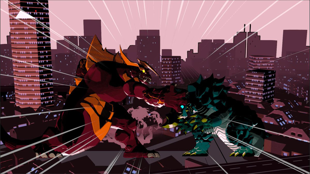 Giant Monster Fighting In City