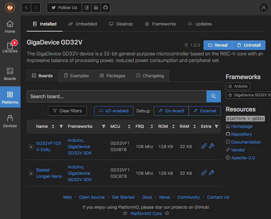 PlatformIO on Twitter: "Finally, the first release of GigaDevice GD32V #RISCV dev/platform! 🚀 💣 ...