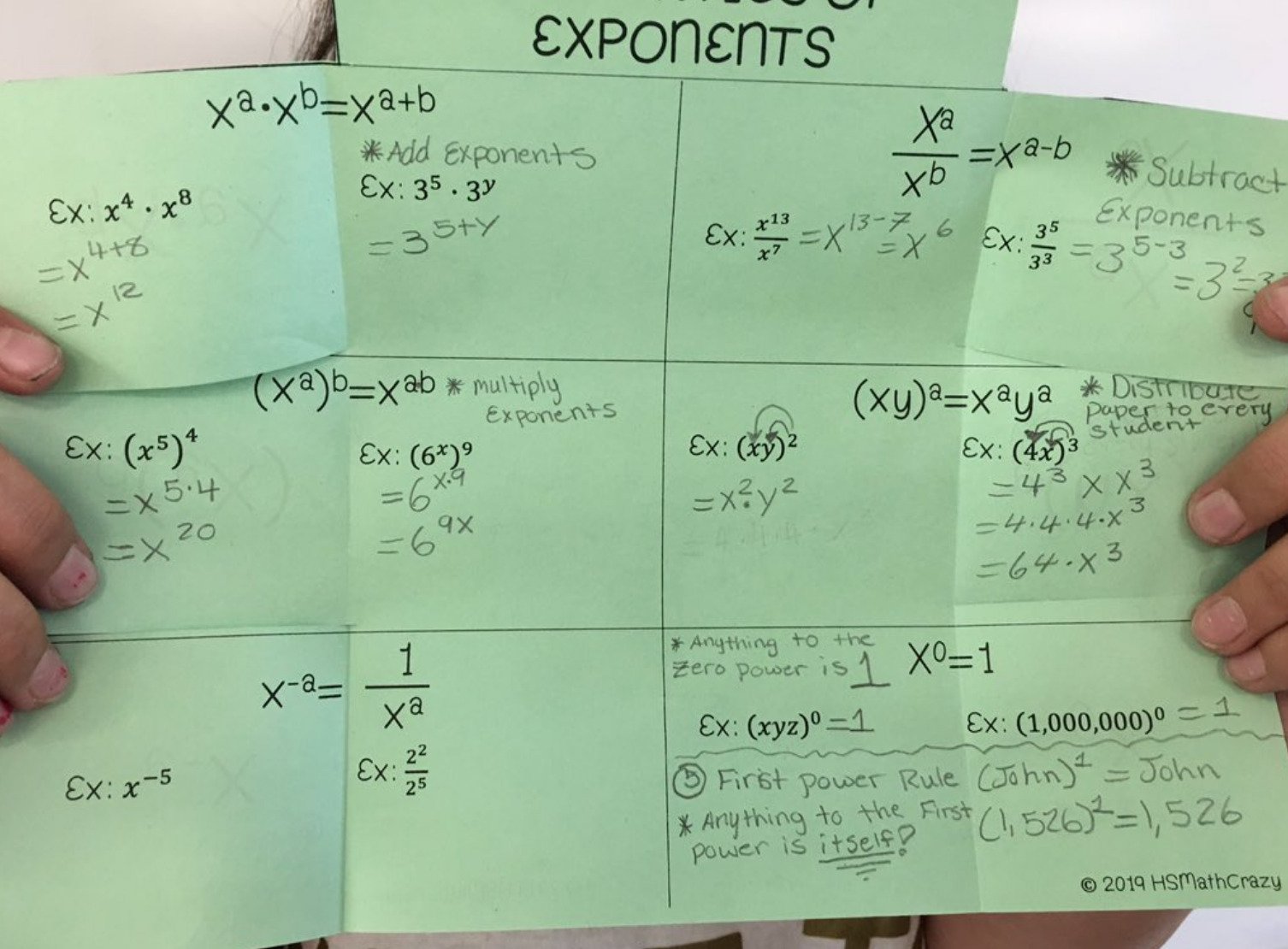 Properties Of Exponents Foldable