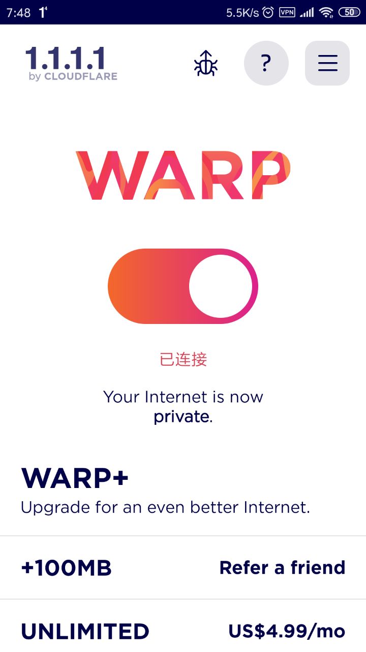 秋水逸冰 On Twitter Cloudflare 推出的 Warp,不仅仅是 Dns,更是自带了 Vpn 服务,这个有点意思。 估计要不了多久就会被封。有兴趣的可以玩一玩先
