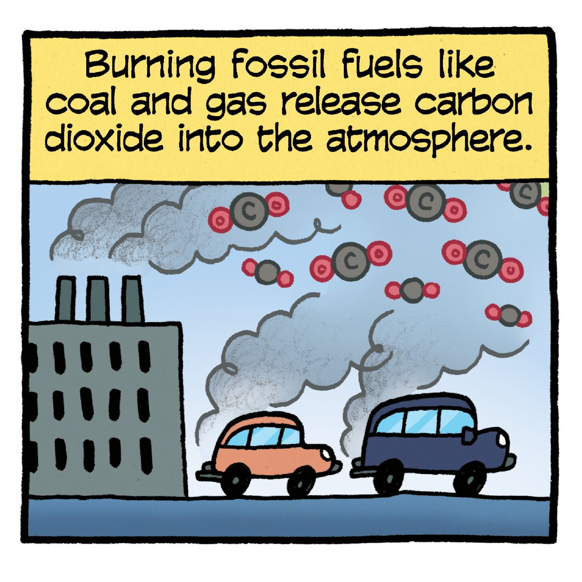 Cartoon Car Burning Fossil Fuels